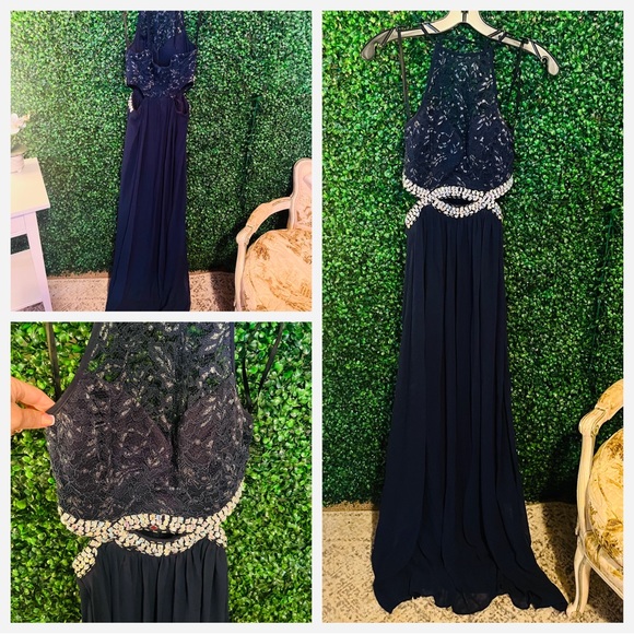 Dresses | Navy Blue Halter Style Prom Dress | Poshmark